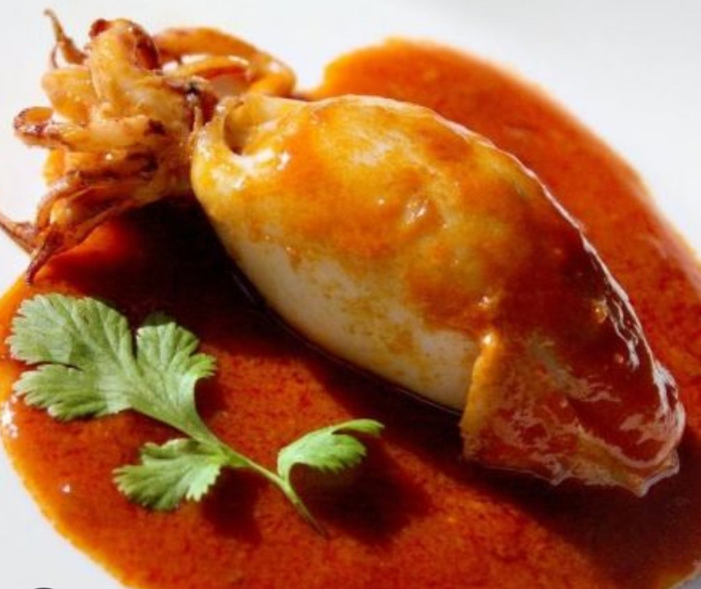 Calamars Farcie à la Veneziana (farce prépare avecpalourdes, crevettes ...